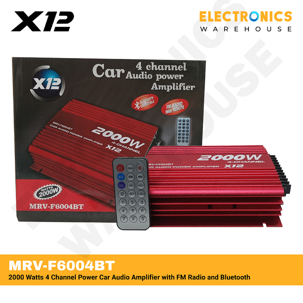 X12 MRV-F6004BT 2000 Watts 4 Channel Power Car Audio Amplifier with FM ...