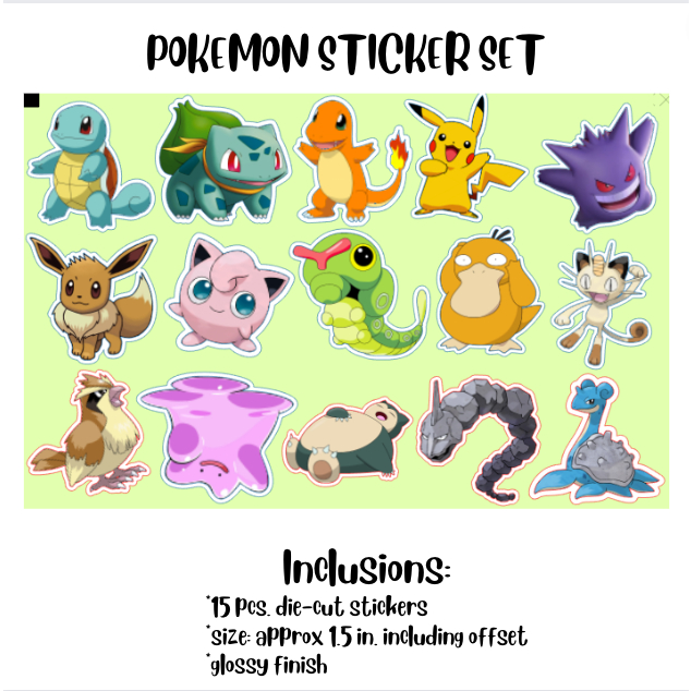 Pokemon Sticker Set 15 pcs. 1.5 inches Deco Journal Pikachu Bulbasaur ...