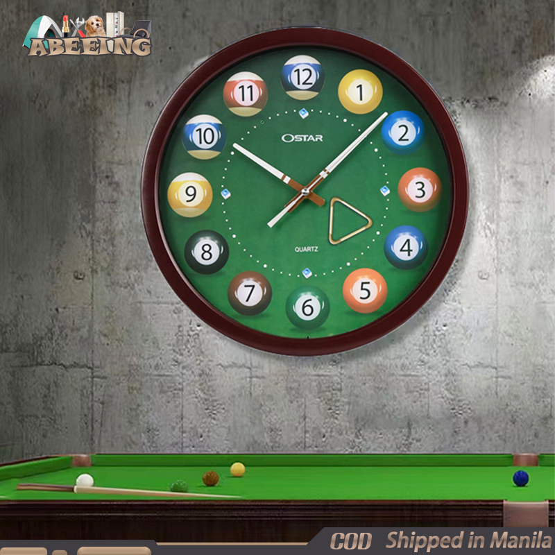 14" Wood Billiard Wall Clock Pool Ball Snooker Game Wall Clock | Shopee ...