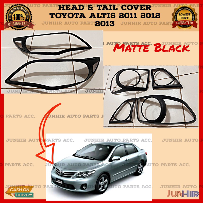 HEADLIGHT TAIL LIGHT COVER MATTE BLACK TOYOTA ALTIS 2011 2012 2013 ...