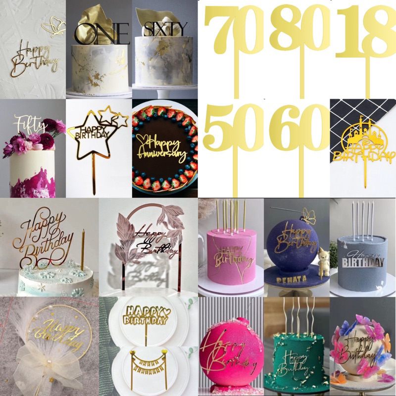 Acrylic Happy Birthday Cake Topper Cursive Happy anniversary 18 50 60 ...