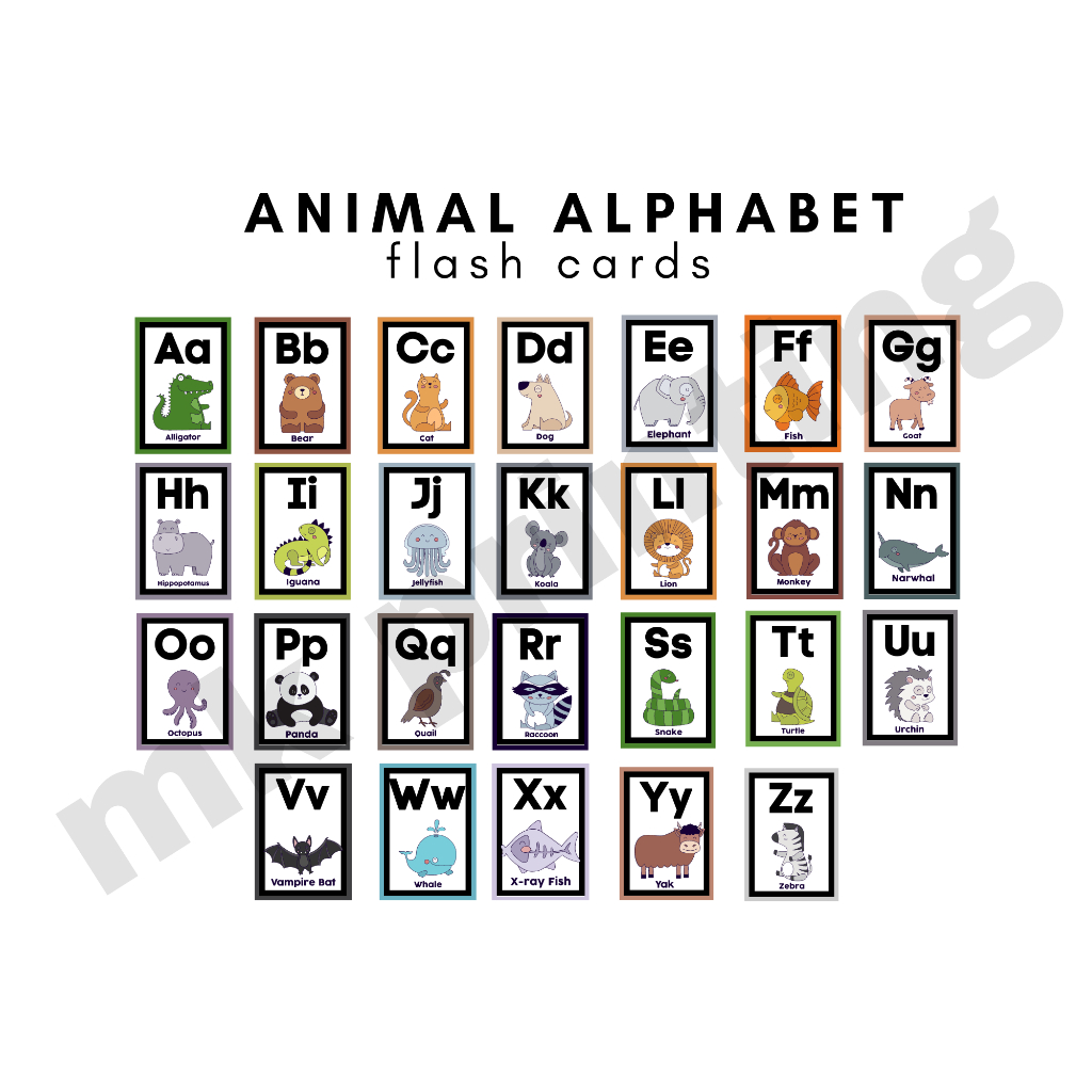 Animal Alphabet Flash Cards Laminated Educational Flash Cards | Shopee ...