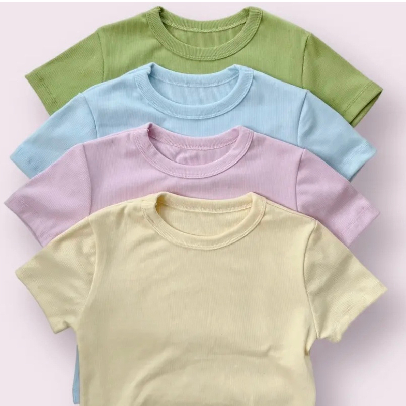 Basic Full-Length Top Round Neck Tee Tops shirt Cotton Knitted Fabric ...