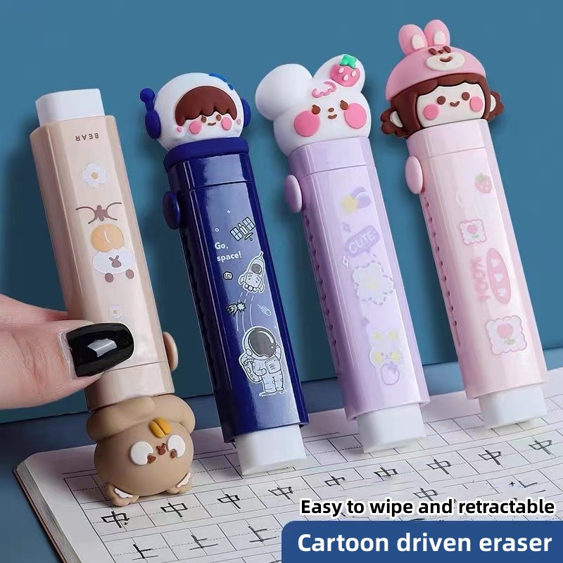 Cartoon Shaped Retractable Eraser Refillable Cute Rubbers Students ...