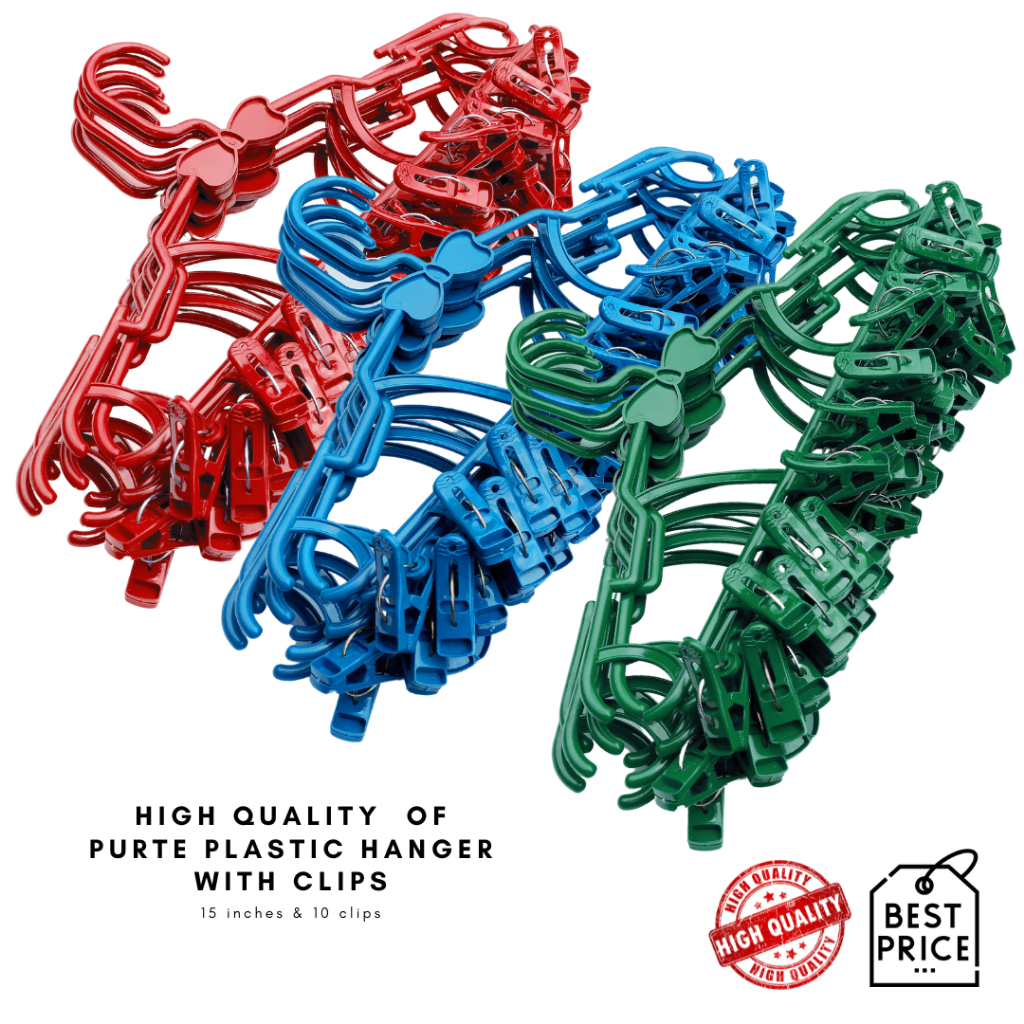 BONITA I Blue Red & Green 15 inch Plastic Hanger With 10 Clips Per pc ...