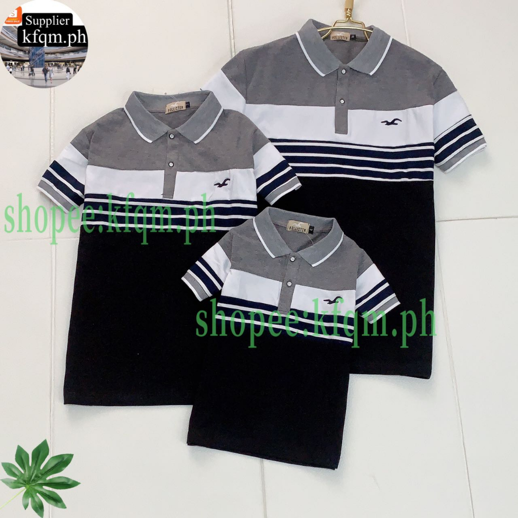 family couple polo shirt uniform cotton Tricolor stripes fashion ...