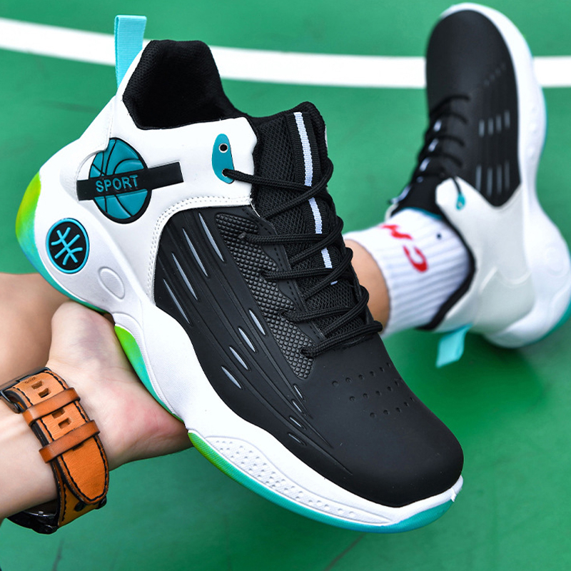 Basketball Shoes for Men with Spike Non-slip Rubber Sole PU Leather ...