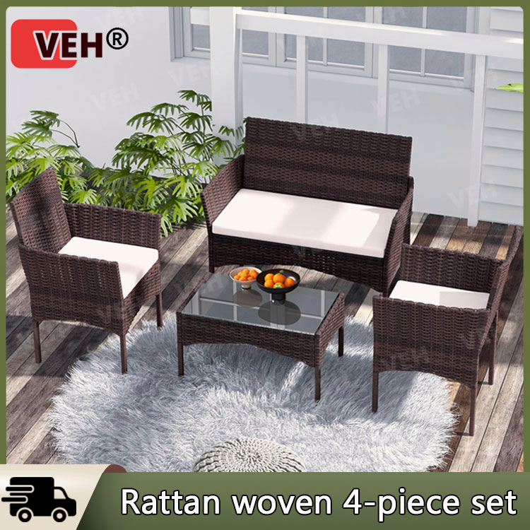 outdoor tables and chairs set，4 Pieces Patio Rattan with Soft Cushion ...