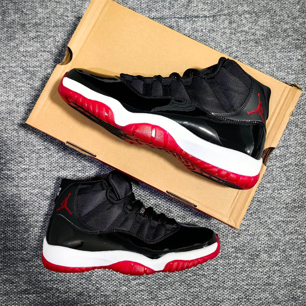 Jordan 11 High "Bred" Sneakers for Men with FREE Elite Socks | Shopee ...