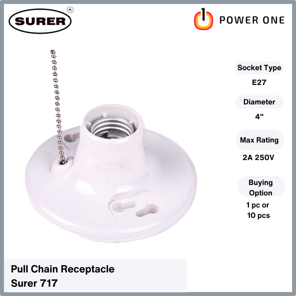 Surer 717 Pull Chain Receptacle Light Socket, 4'' (E27) (2A) (700 ...