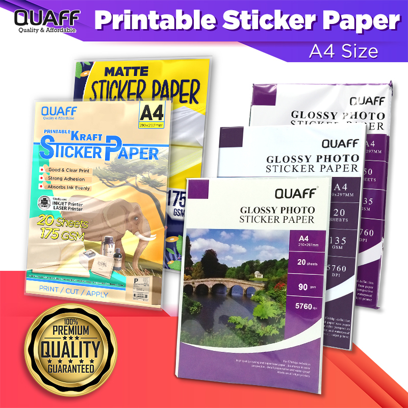 QUAFF Photo Sticker Glossy A4 Size ,Inkjet Sticker Paper 90gsm / 135gsm ...