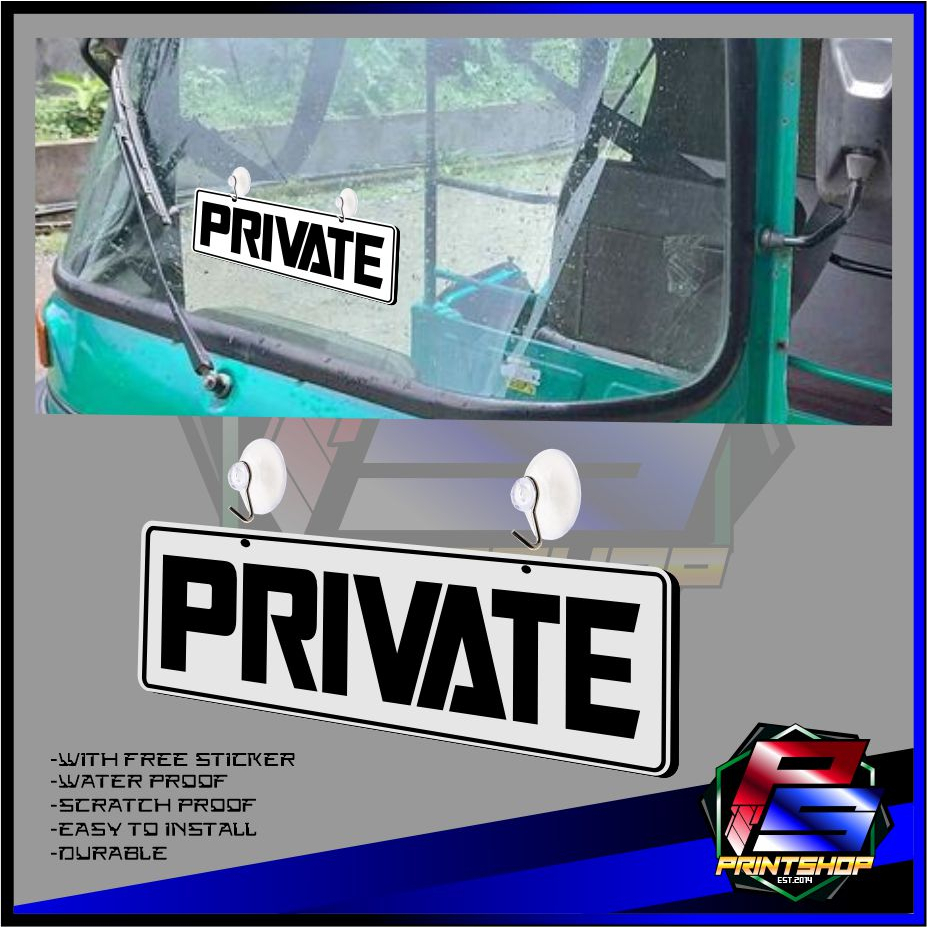 Acrylic Private Sign for tricycle and all vehicle with free 2 suction ...