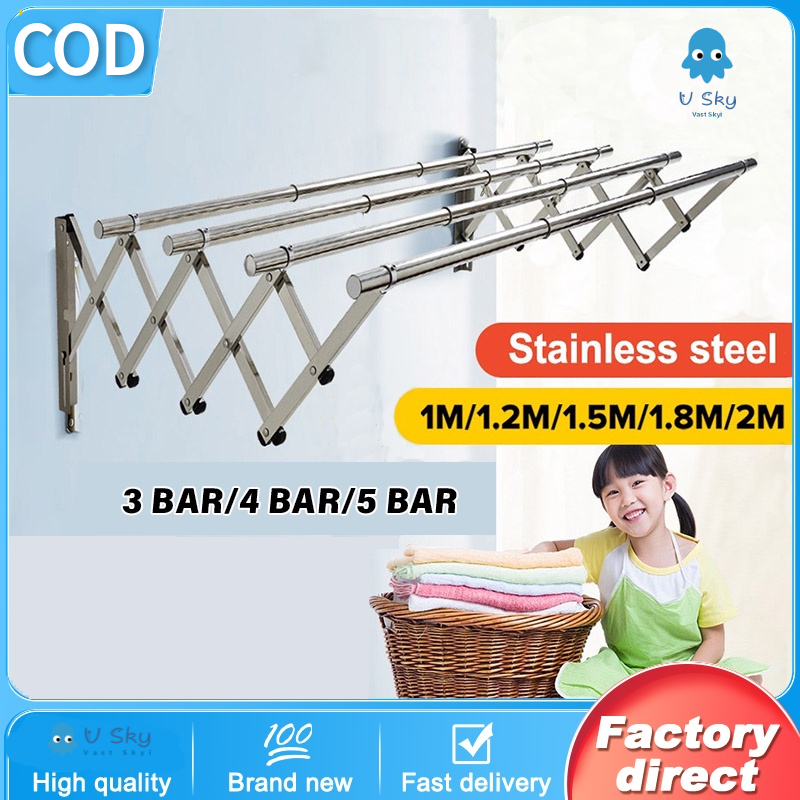 Stainless Steel Foldable Clothes Drying Rack Wall Mounted Telescopic ...