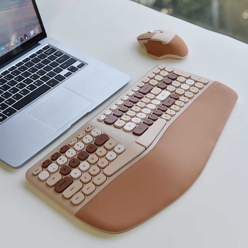 Mofii NOMI Ergonomics Wireless Keyboard and Mouse Combo with Leather ...