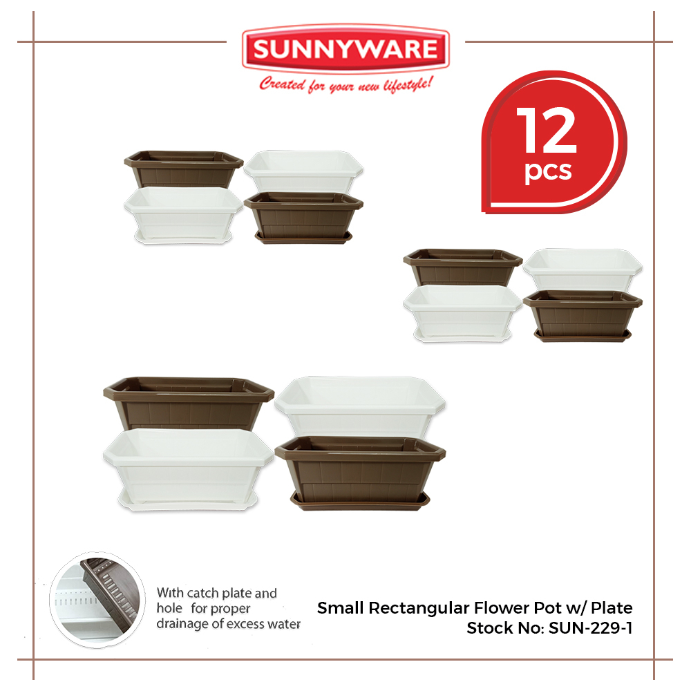 12pcs Small Rectangular Flower Pot with Plate [Sunnyware 229-1 ...