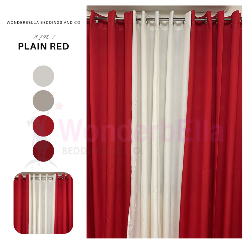 Plain Red Curtain - 3 in 1 Ring Kurtina for Window Home Decoration ...