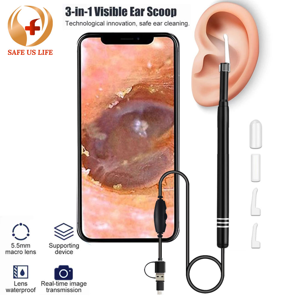 3 In1 Ear Cleaning Endoscope & Otoscope with camera HD USB ear picker ...