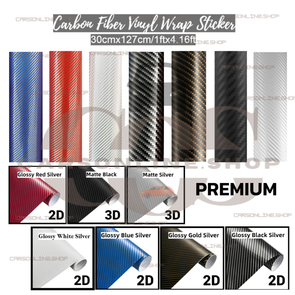 COS 30cmX127cm PVC 2D 3D High Glossy & Matte Carbon Fiber Vinyl Wrap ...