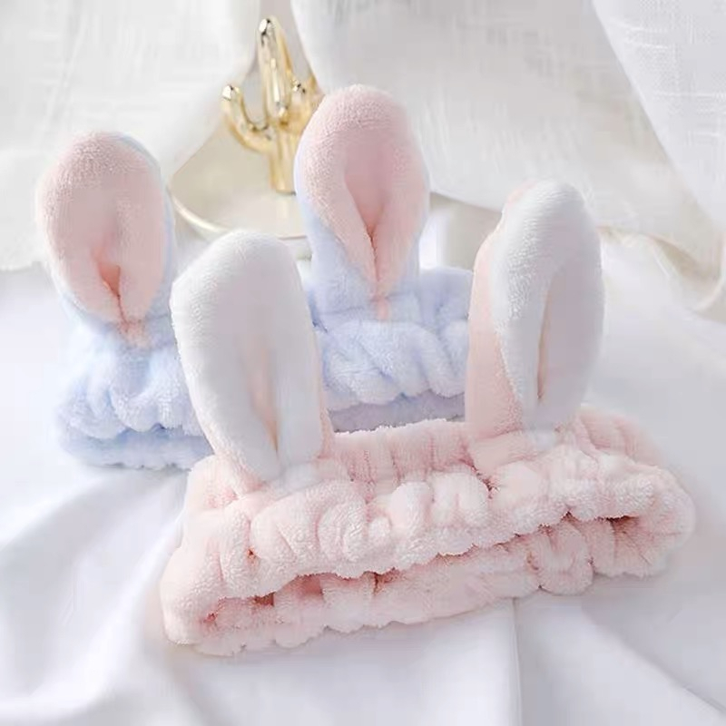 KOREAN BUNNY EAR FLUFFY HAIR TURBAN FACIAL WASHING HEADBAND MAKE UP ...