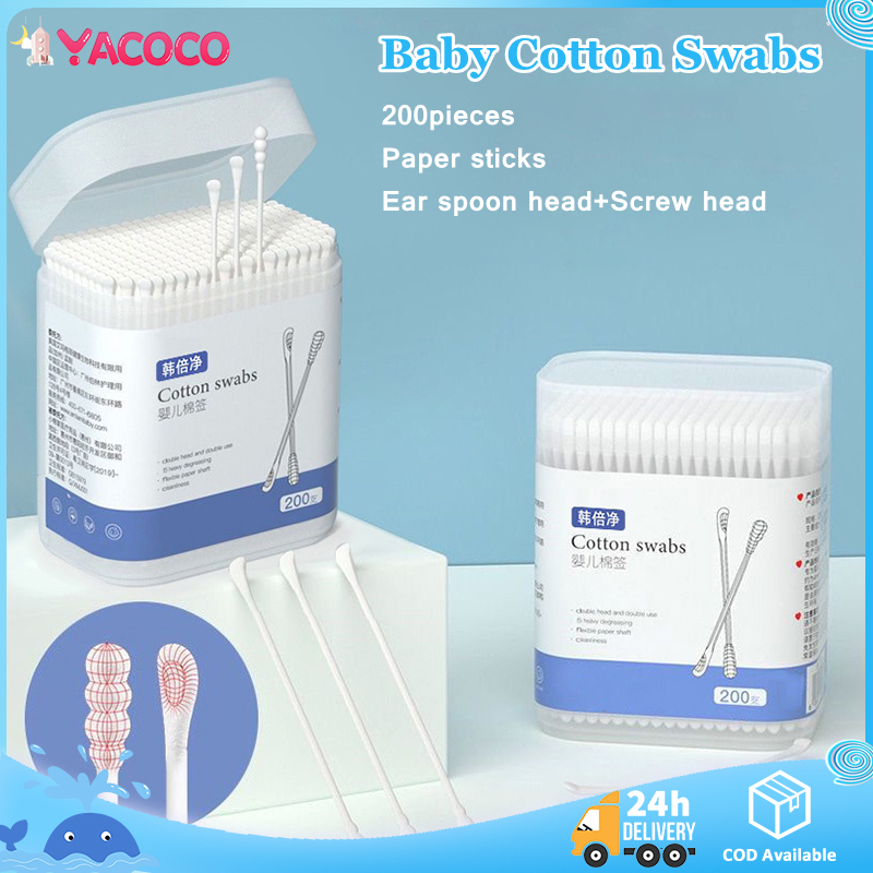 200 Pcs/Pack Baby Disposable Cotton Swabs Double Head Cotton Swab Baby ...