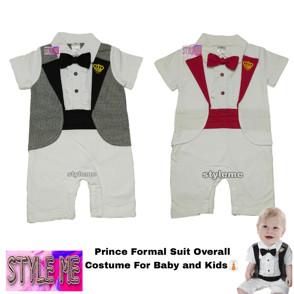 Little Prince White Red and Black Baby Boss Bow Tie Formal Suit Overall ...