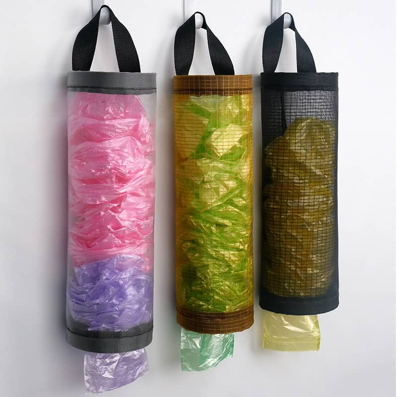 Kitchen Mesh Garbage Bag Organizer Dispenser Trash Bags Holder Trash ...