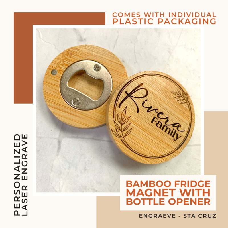 Personalized Laser Engraved Bamboo Fridge Magnet with Bottle Opener ...