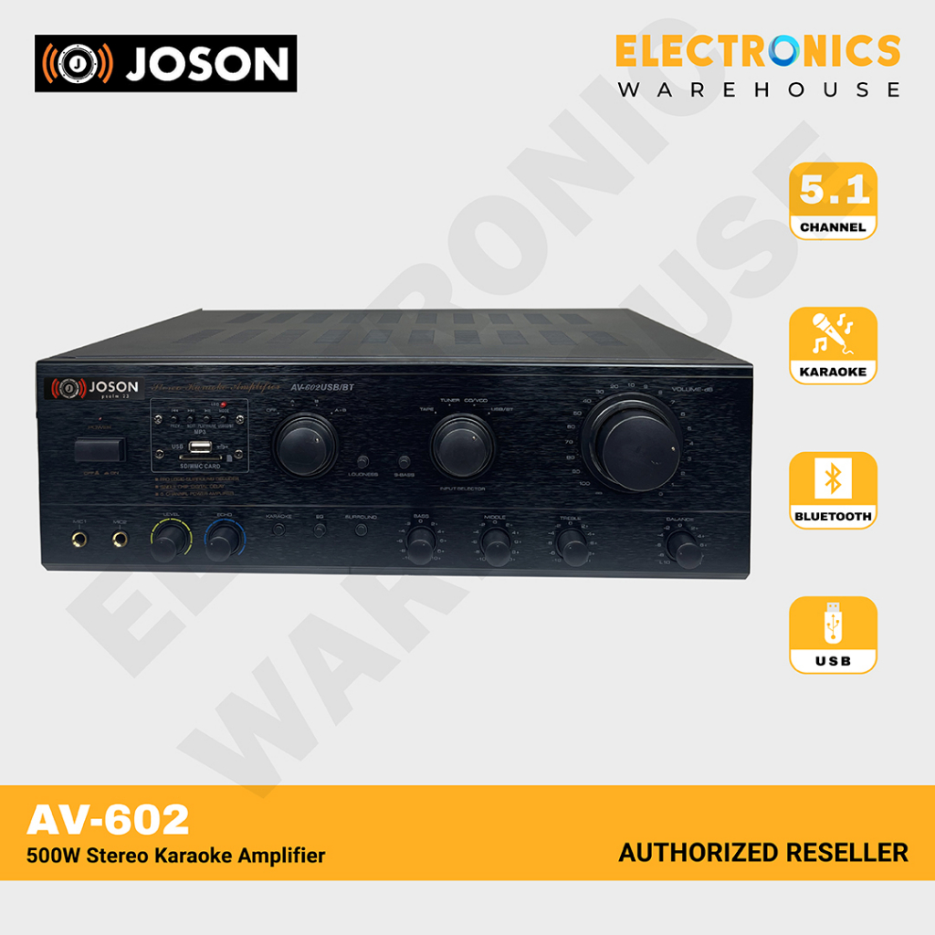 Original AV-602 USB/BT 500W Stereo Karaoke Amplifier | Shopee Philippines