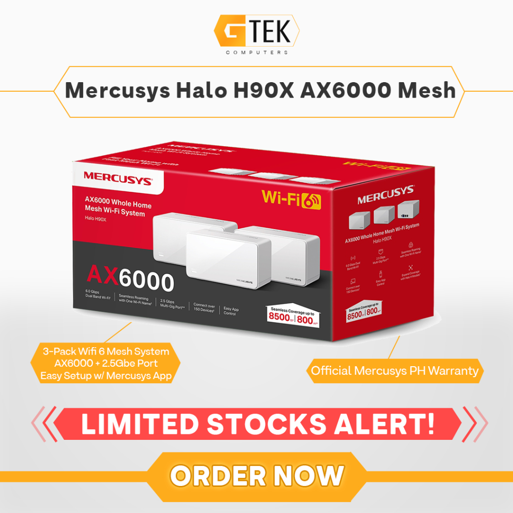 Mercusys Halo H90X 3-Pack AX6000 Whole Home Mesh WiFi 6 System w/ 2 ...