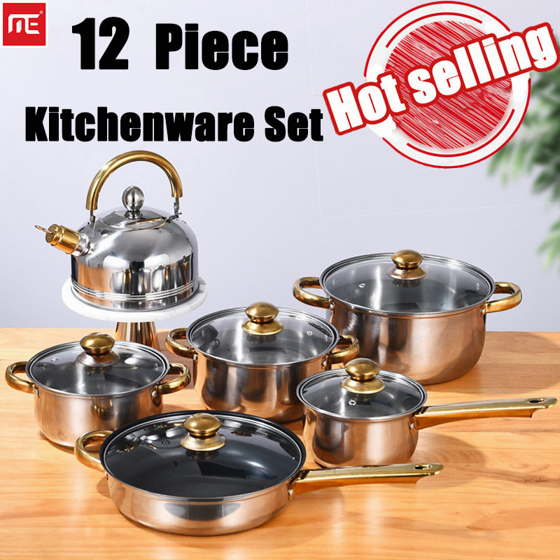 12PCS cookware set stainless steel kitchenware set non stick sets ...