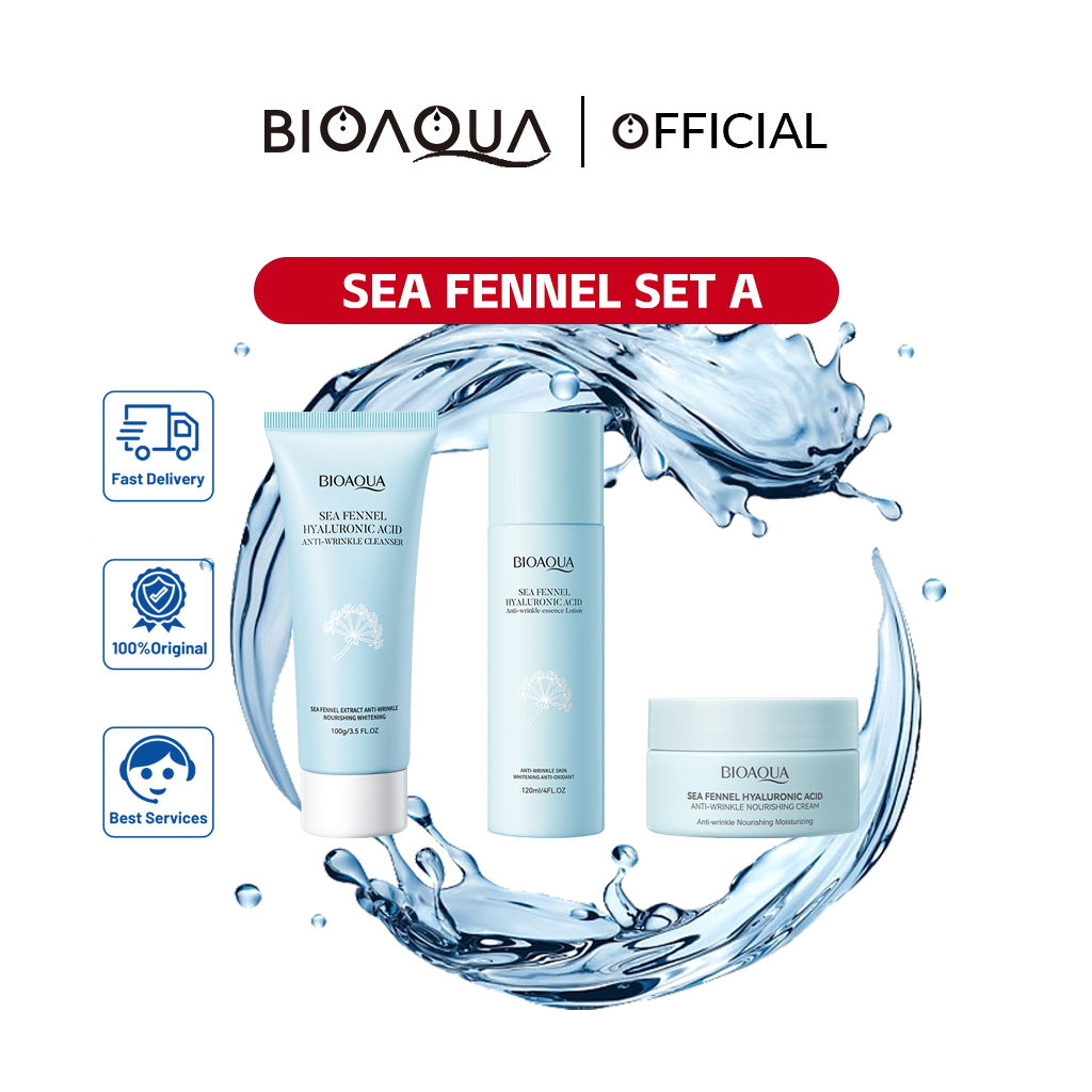 BIOAOUA Sea Fennel Facial Set Cleanser Essence Milk Face Cream Toner ...