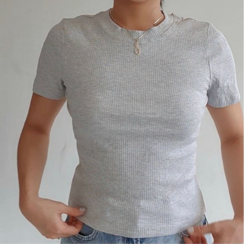 H&M Basic Ribbed Body Hug T-Shirt Overrun | Runs Big | Shopee Philippines