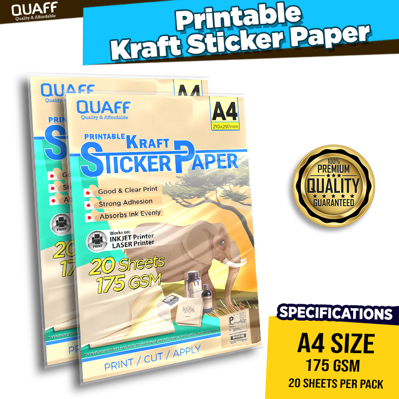 QUAFF Kraft Inkjet Photo Sticker Paper A4 175Gsm - 20 sheets per pack | Shopee Philippines