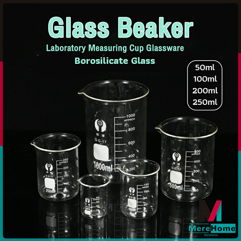 Glass Beaker 50/100/250/200ml Laboratory Measuring Cup Glassware Lab ...