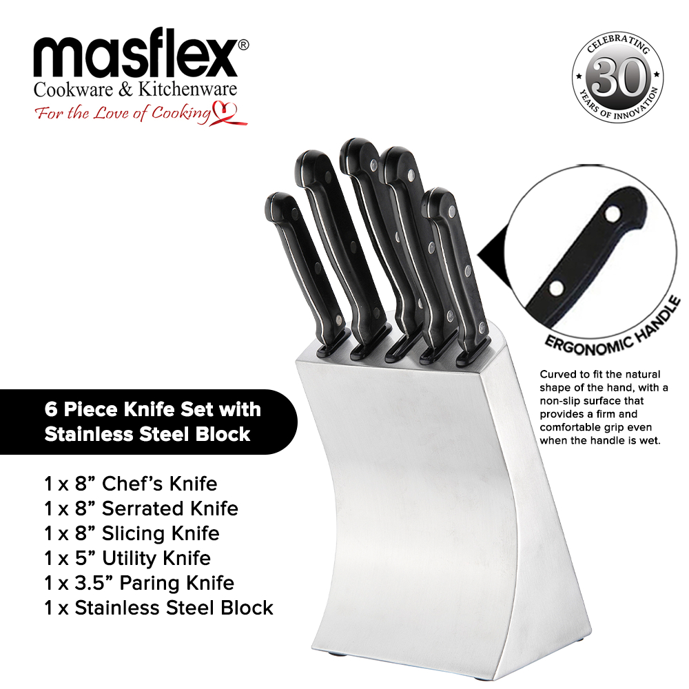 Masflex 6-piece Knife Set w/ Stainless Steel Block | Shopee Philippines