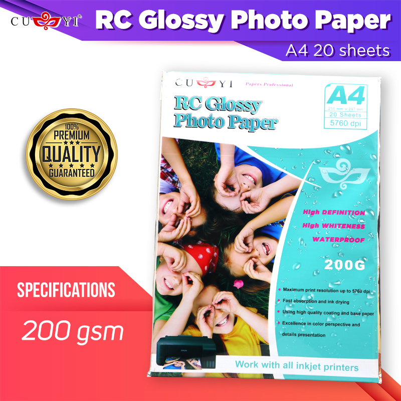 CUYI RC Glossy Photo Paper 200gsm A4 Size No Back Print Photo Paper ...