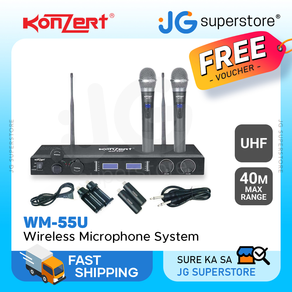 Konzert WM-55U UHF Dual Wireless Microphone System with 40M Range Li ...