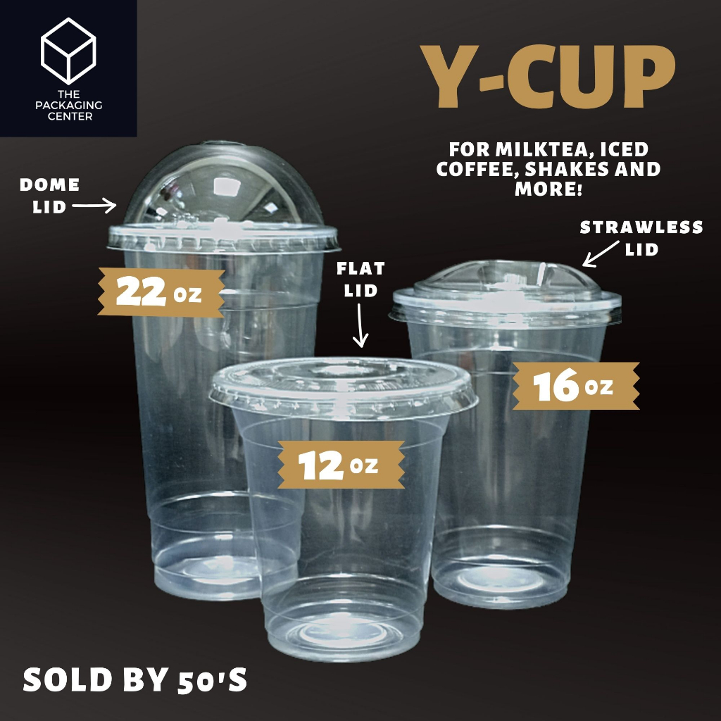 Y-CUP 95mm Plastic PP Milk Tea Cups 8oz/12oz/16oz/22oz-50pcs (Flat Lid ...