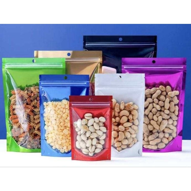 Stand Up pouch 100pcs half aluminum half clear with zip lock | Shopee ...