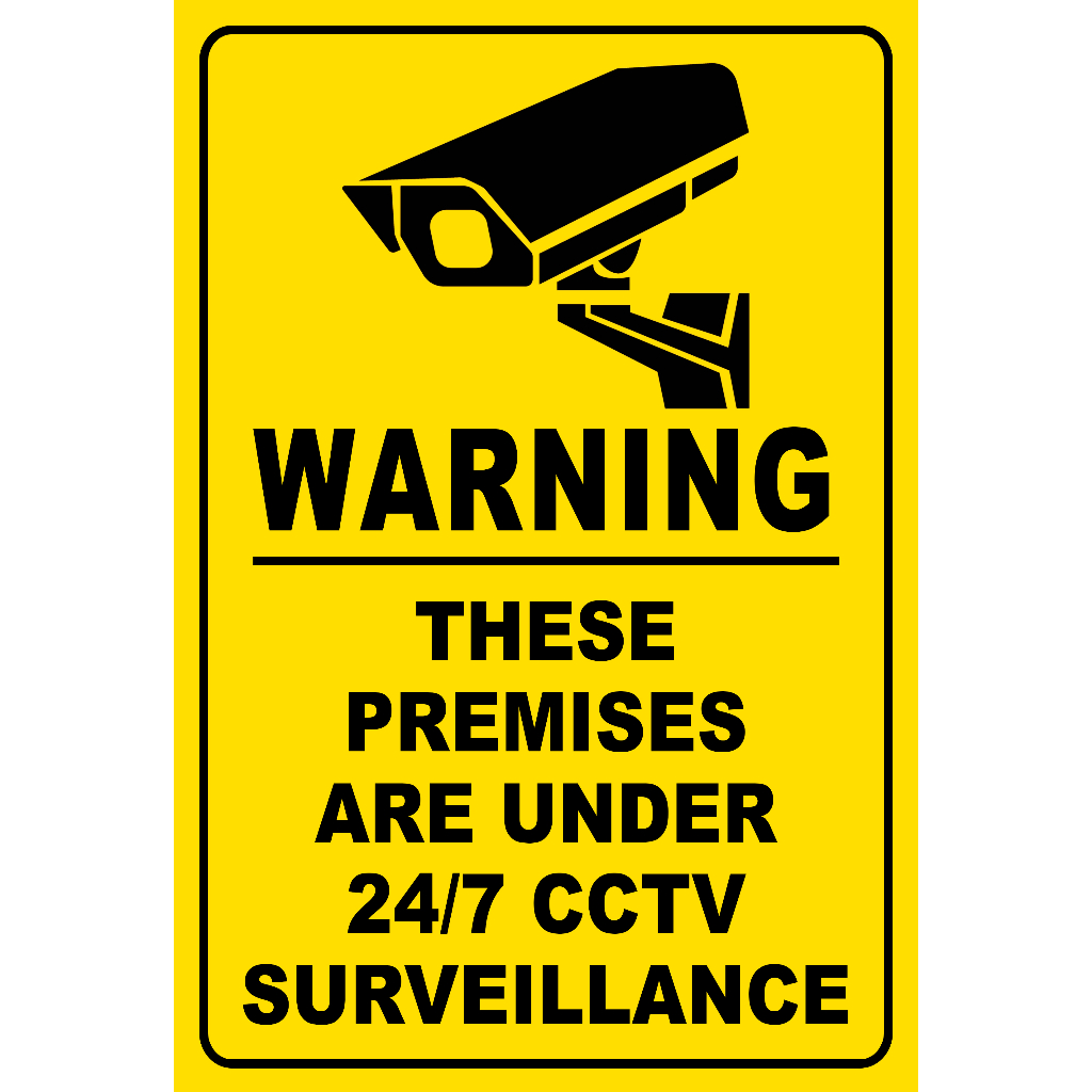 SIGN CCTV SIGNAGES 24 VIDEO SURVEILLANCE YELLOW BACKGROUNDS PVC TYPE ...
