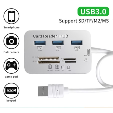 7 In 1 Card Reader With 3 Port Usb 3.0 Hub SD / Ms / Micro SD / Mmc / M2 / Tf Card Usb Adapter ...