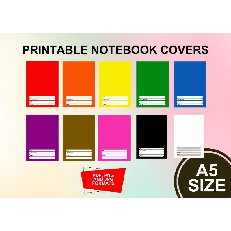 PRINTABLE PLAIN MINIMALIST NOTEBOOK COVERS IN 10 COLORS, A5 SIZE READY ...