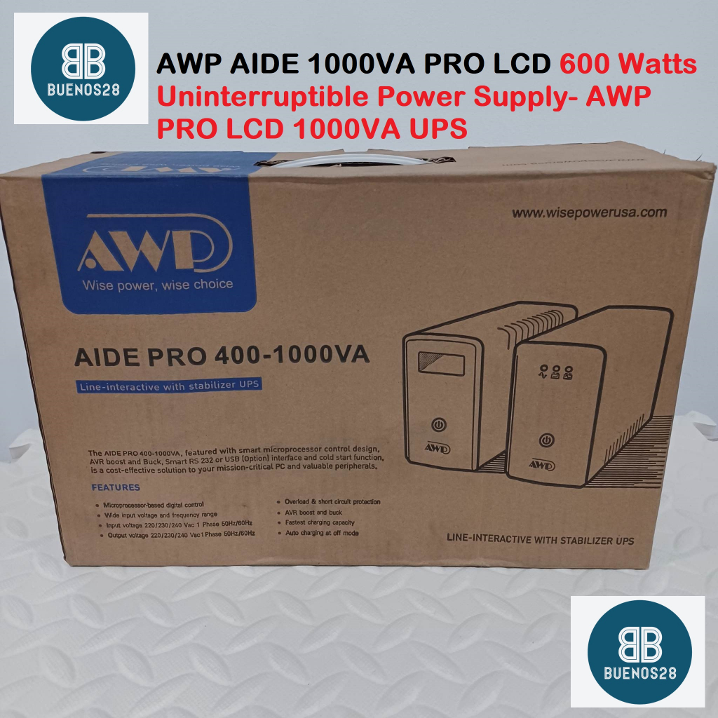 AWP AIDE 1000VA PRO LCD 600 Watts Uninterruptible Power Supply- AWP PRO ...