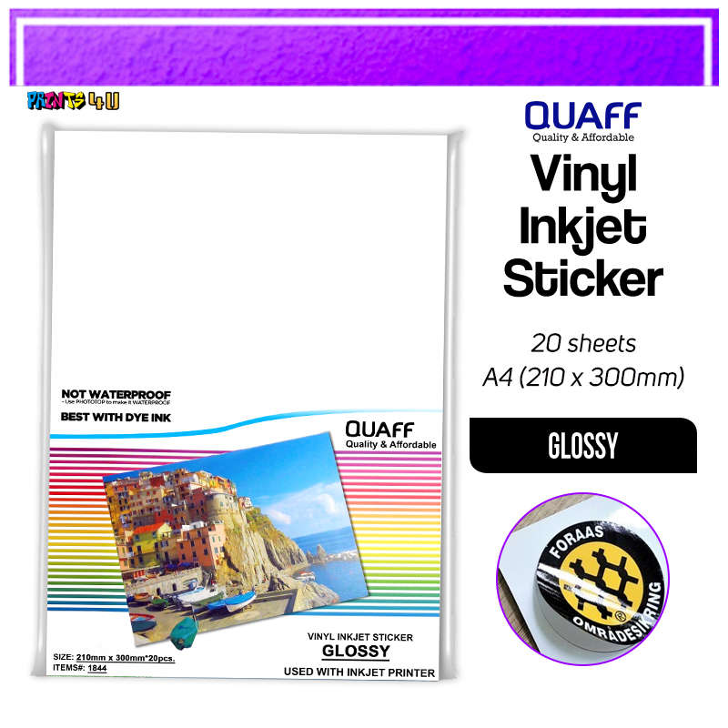 Quaff Vinyl Inkjet Sticker A4 Size Glossy Matte Transparent 20 Sheets ...