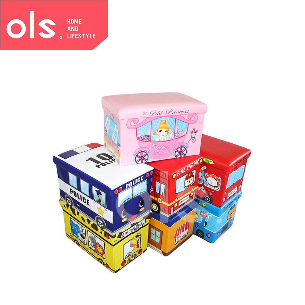 OLS Ottoman Storage Box Foldable Bus Kids Leather Storage Stool Box Toy ...
