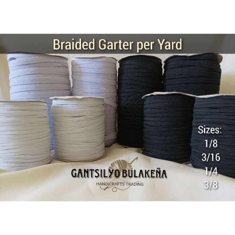 BRAIDED GARTER per YARD Braided Elastic Band Size 1/8, 3/16, 1/4, 3/8 ...