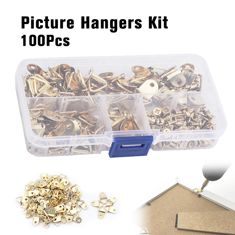 100pcs Gold Triangle Ring Steel Picture Hangers with Screws for Hanging ...