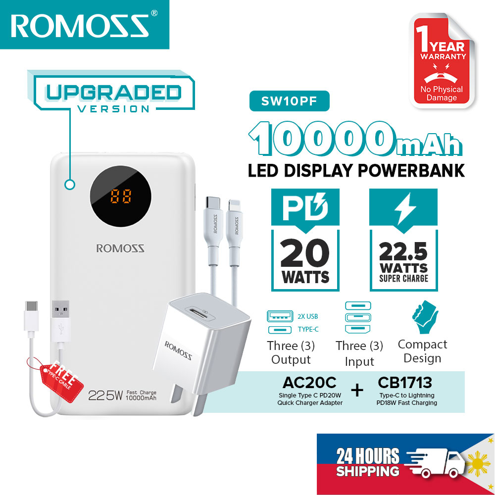 ROMOSS 10000mAh Mini Powerbank Fast Charging Portable Battery Charger ...