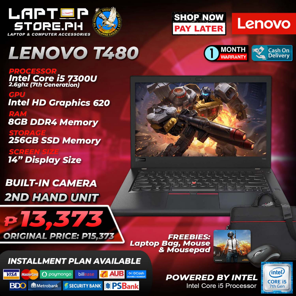 Laptop LENOVO THINKPAD T480-Intel Core i5 7300U 2.6ghz-8gb 256gb SSD (7th Generation) | Shopee ...