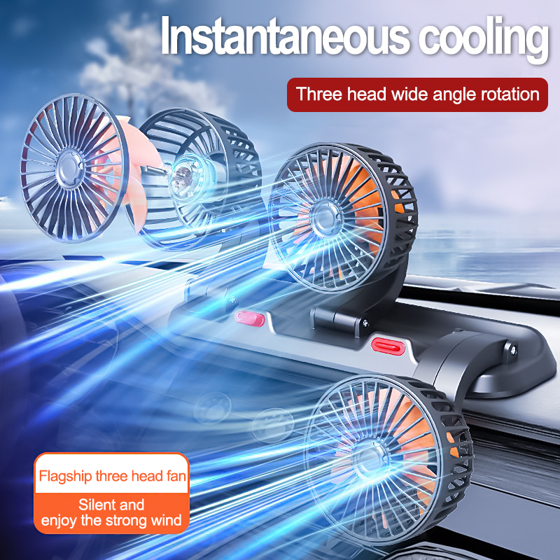 24v USB Automotive fan Car Fan 360° Adjustable 3 Head Air Fan Low Noise ...